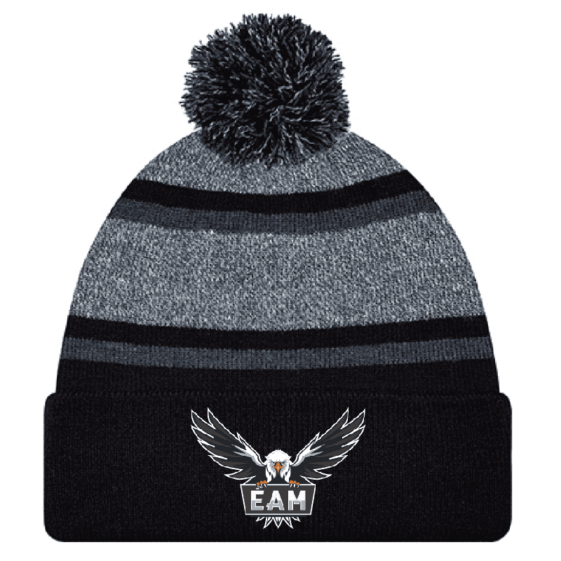 9M069M Acrylic Roll Pom Pom Toque - Black/Charcoal - The Screen Door