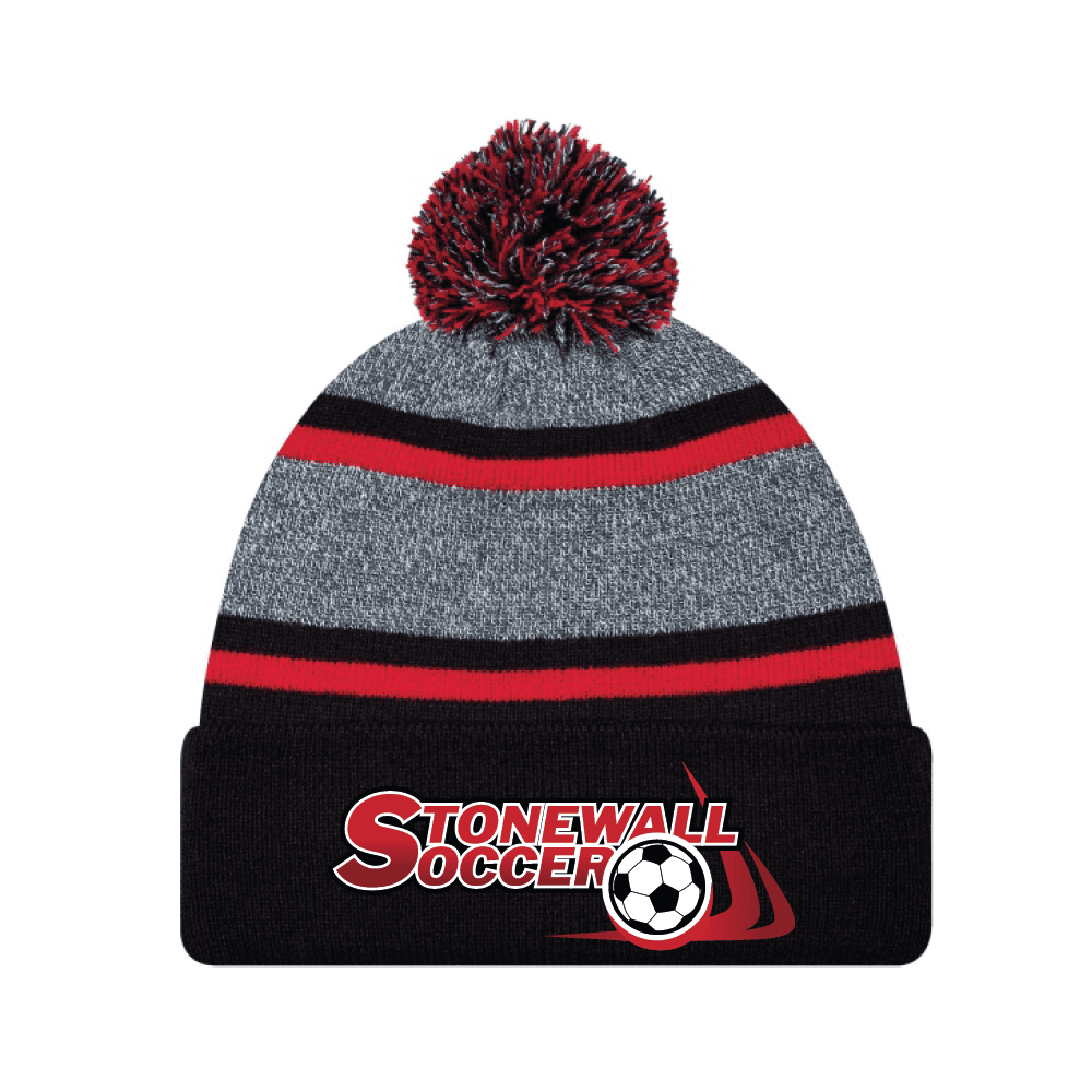 9M069M Acrylic Roll Pom Pom Toque - Black/Red - The Screen Door